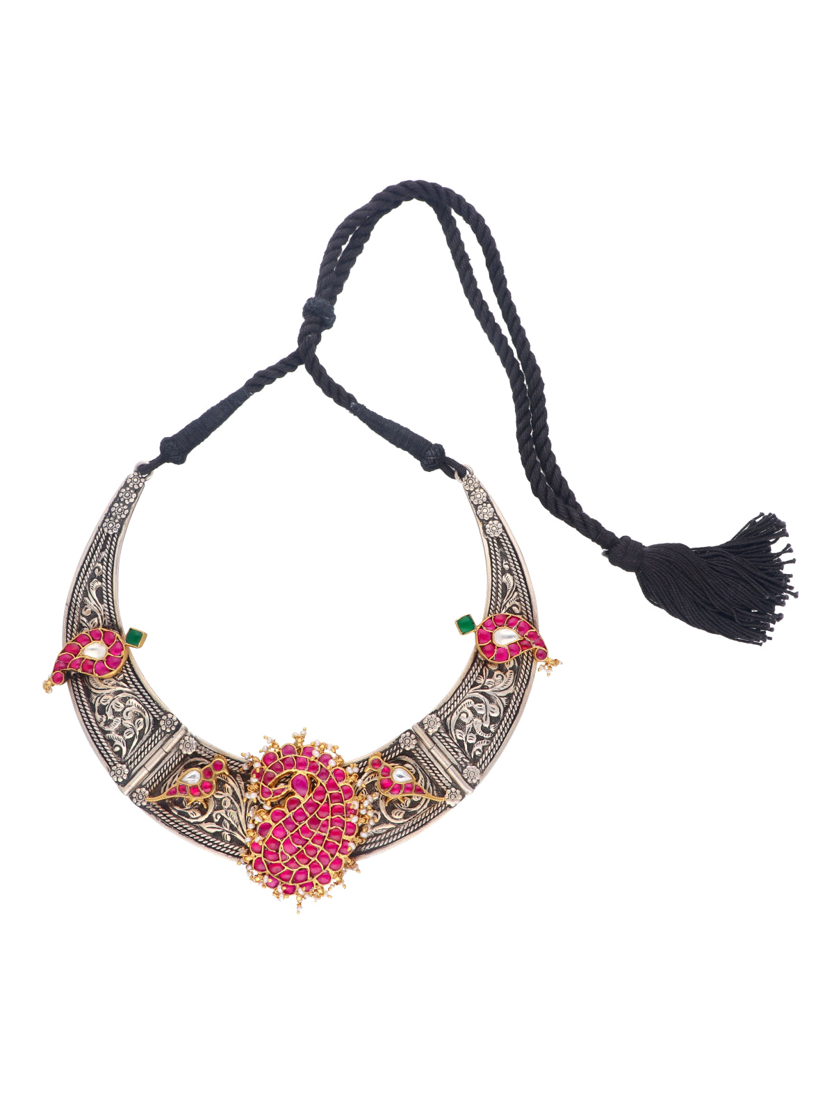 Exquisite Traditional Silver Necklace with Semi Precious Stone Accents